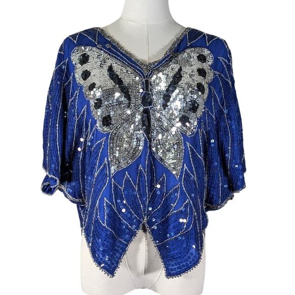 Scala | Tops | Vintage Scala Silk Butterfly Sequin Blouse | Poshmark